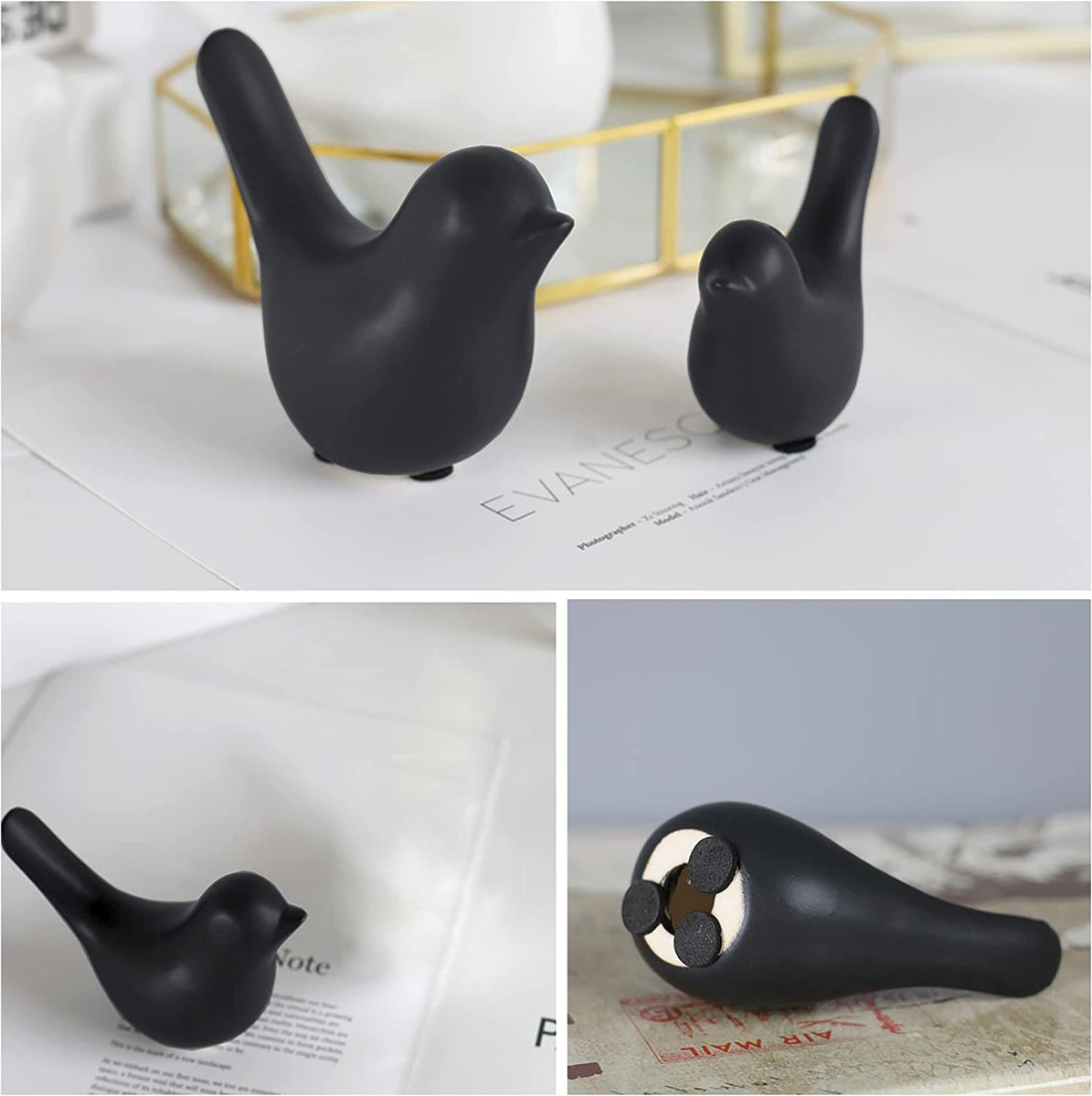 Black Small Ceramic Bird Statues for Bird Love Home Decor – We Love ...
