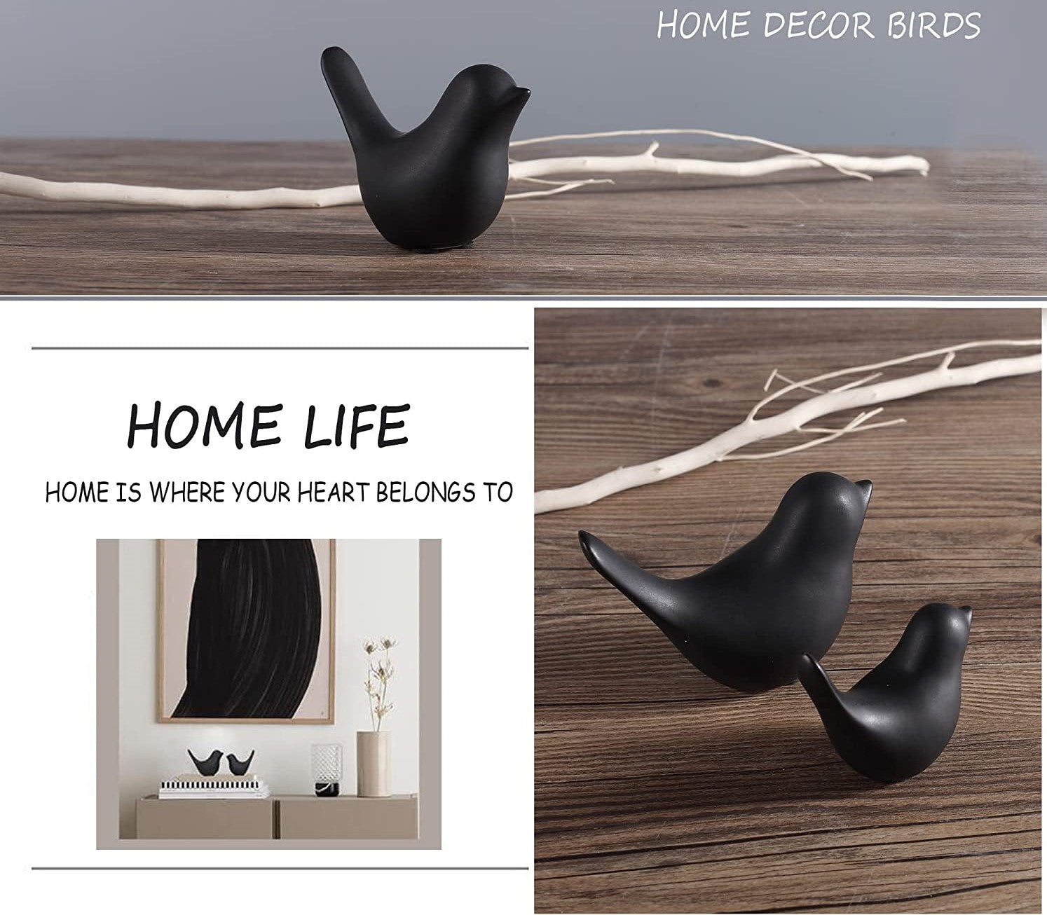 Black Small Ceramic Bird Statues for Bird Love Home Decor – We Love ...