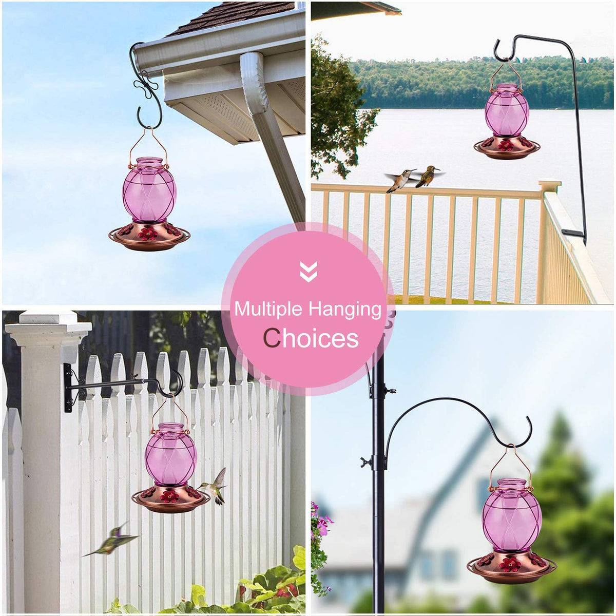 Netted Texture Lavender Ball Glass Hummingbird Feeder - Holds 18 oz of ...