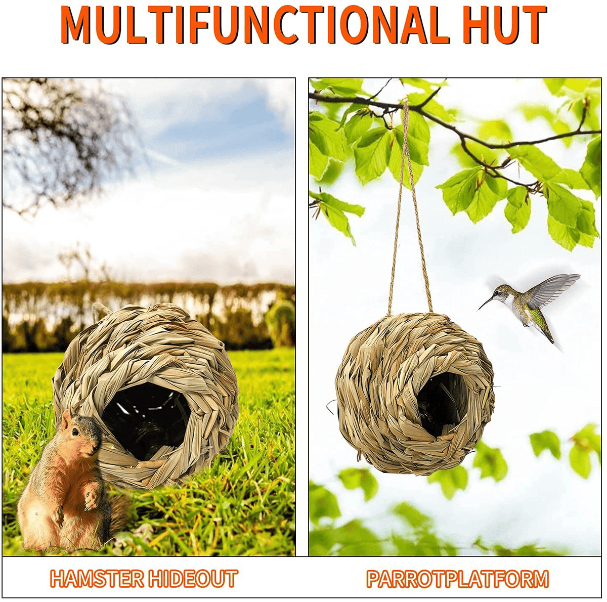 Puninoto Humming Bird Houses for outside Hanging, Natural Grass Hangin ...